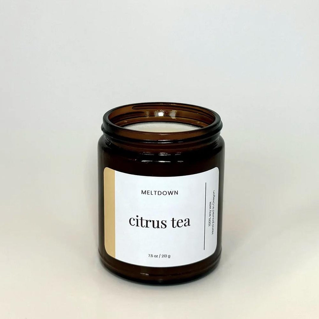 Citrus Tea Candle 7oz, Nontoxic Candle, Amber Jar Candle, Soy Candle ...
