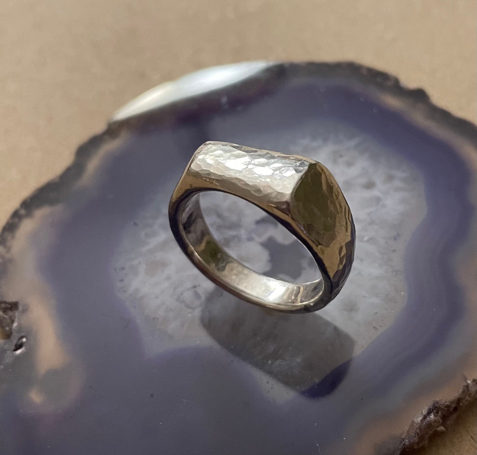 Solid Cast Sterling Silver Hammered Ring - Etsy