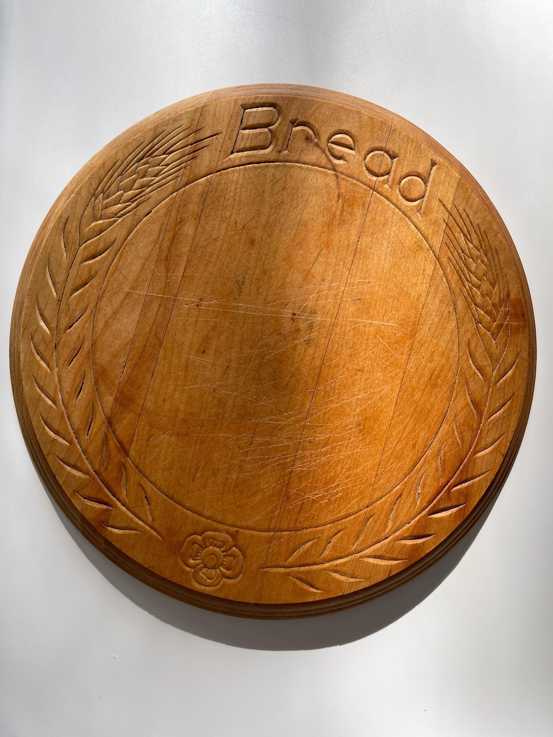Vintage Carved Wood Bread Board - Etsy