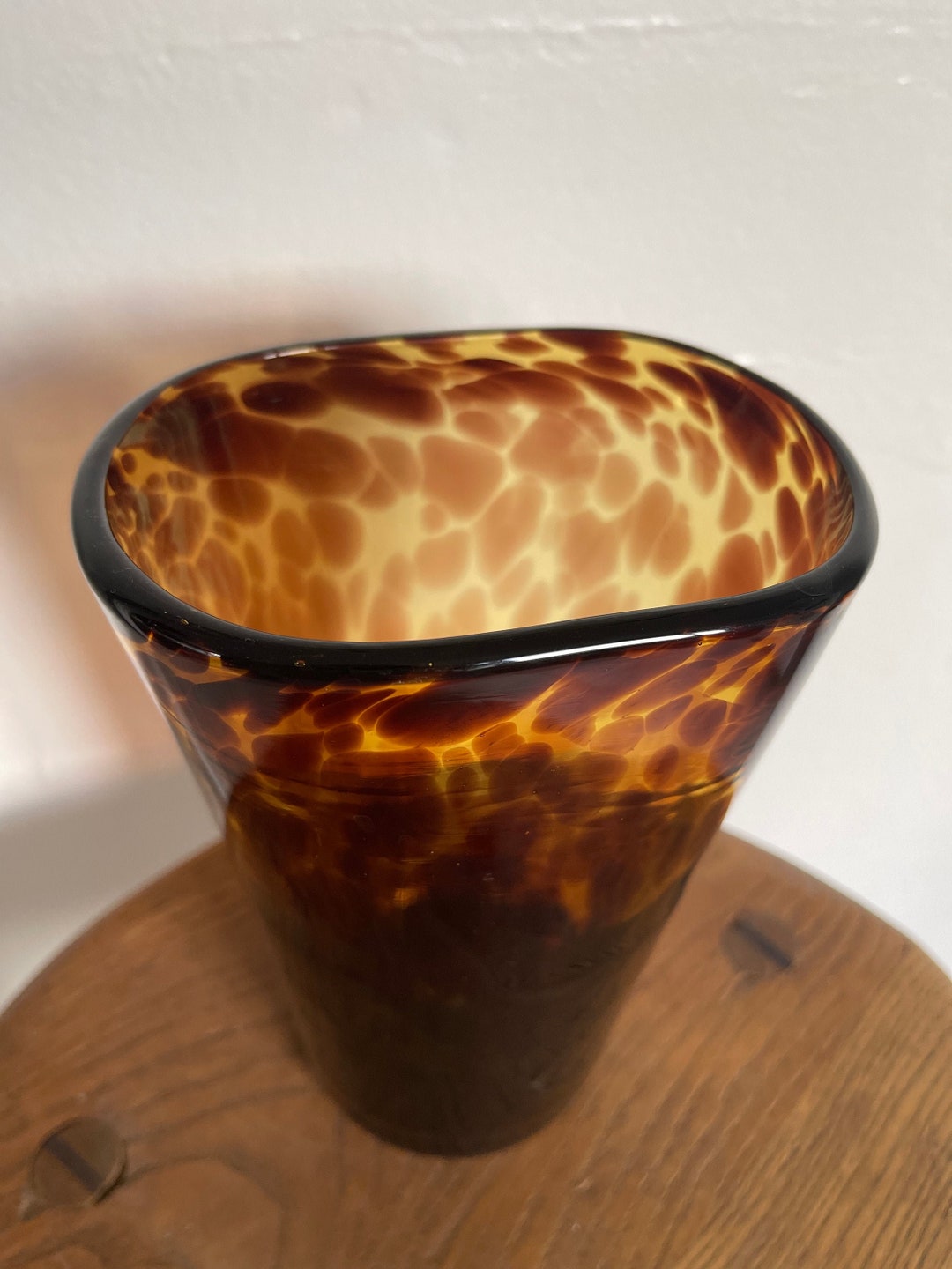 Vintage Tortoise Shell Glass Vase - Etsy
