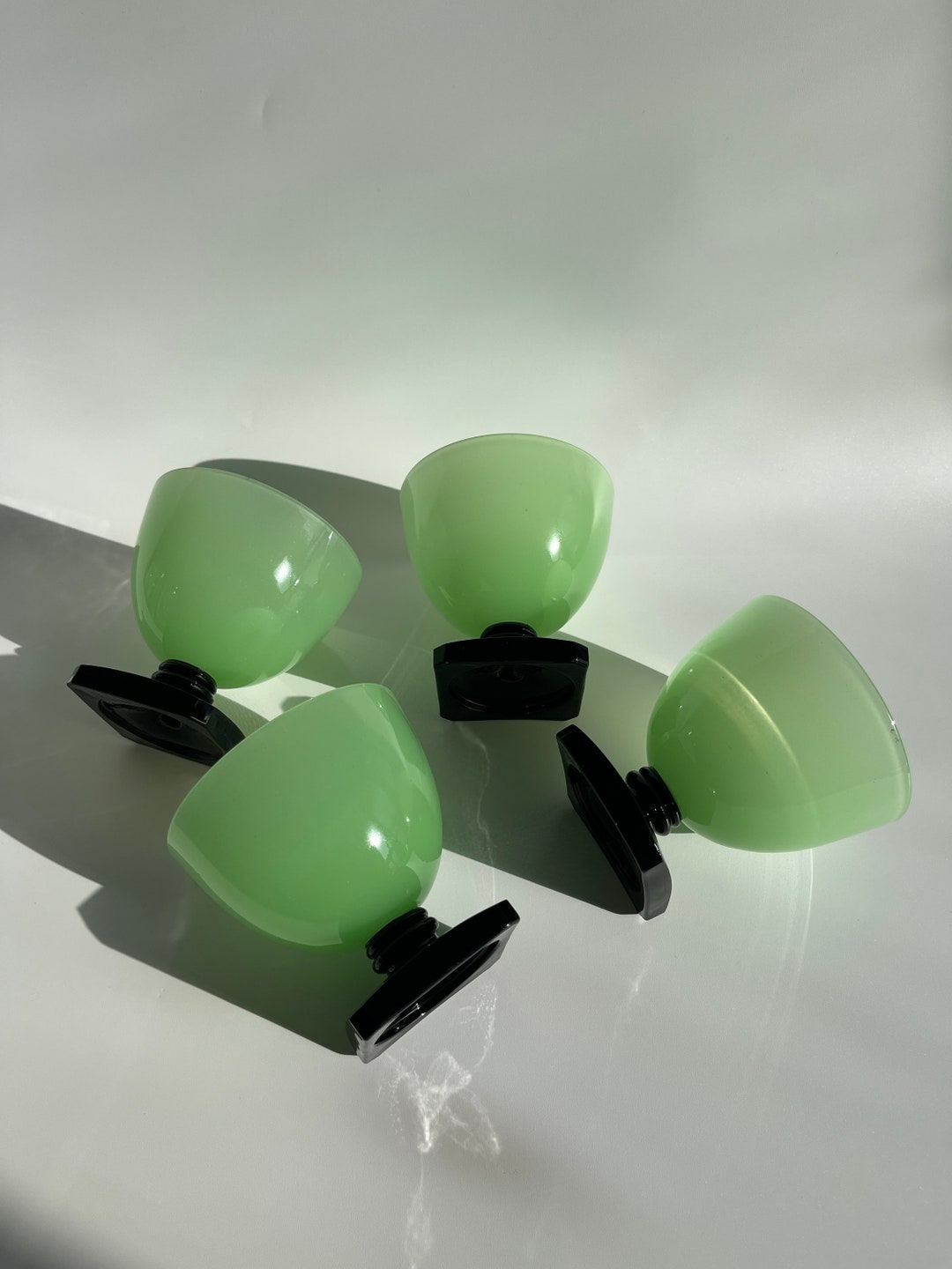 Early Fenton Elizabeth Art Deco Jadeite and Black Glass Sherbet Cups ...