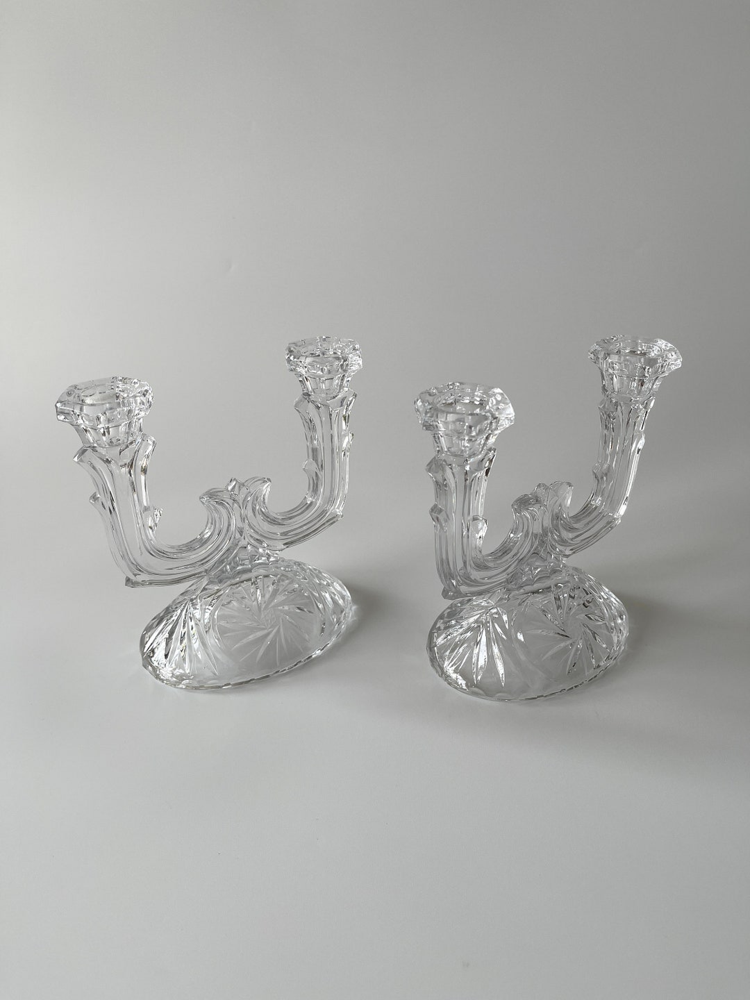 Vintage Glass Double Candle Holders - Etsy