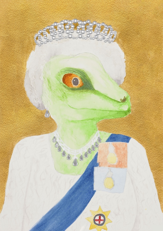 Queen Liz / Lizard / Elizabeth II Watercolour Print - Etsy