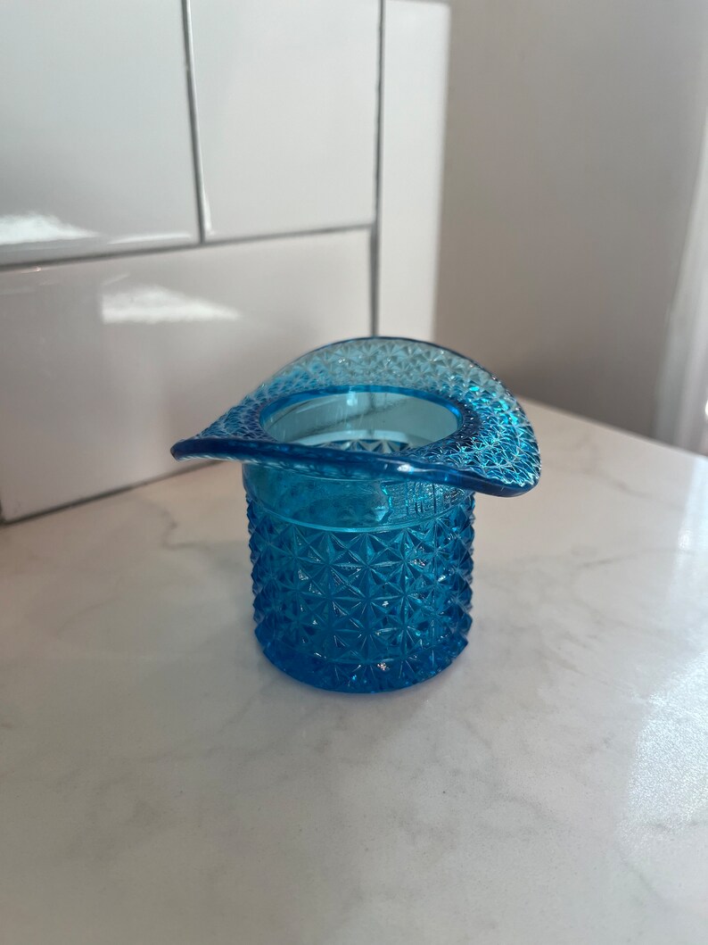 Vintage Fenton Blue Glass Top Hat Toothpick Holder - Etsy