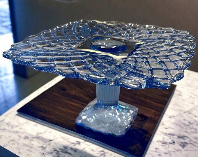 Cobalt Blue Depression Glass Cake Stand Square Vintage LE Smith Rare - Etsy