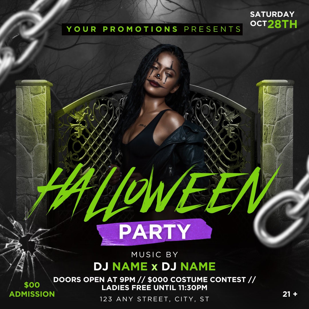 Editable Flyer Template, Halloween Party Flyer, Costume Party Animated ...