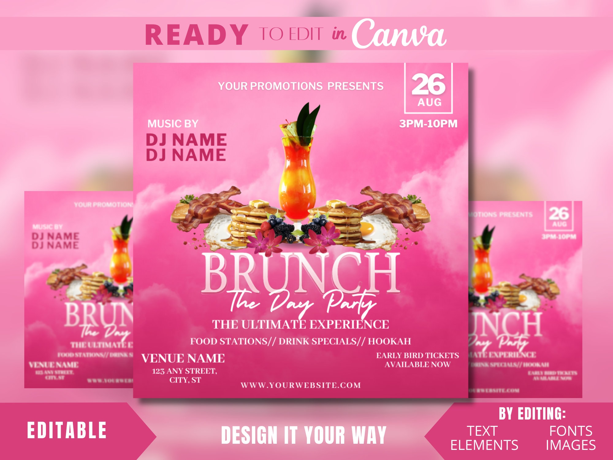 Editable Flyer Template, Upscale Event, Tropical Brunch, Day Party ...