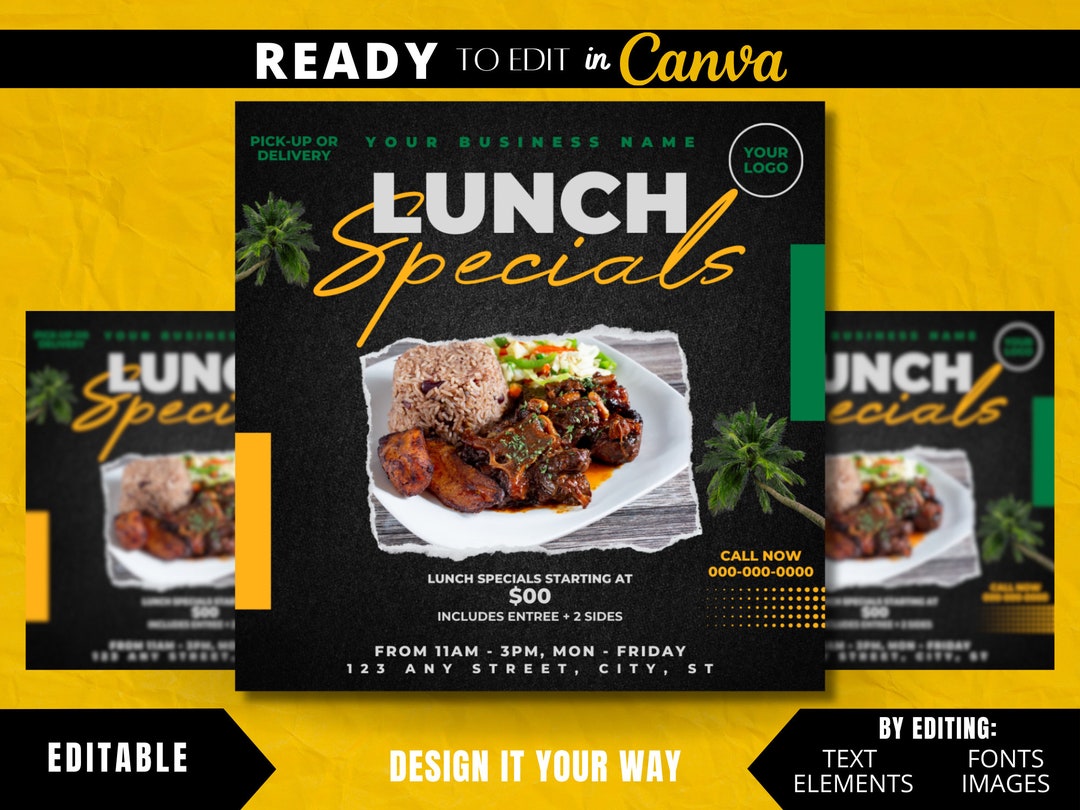 Editable Flyer Template, Restaurant Marketing, Lunch Specials, Today's ...