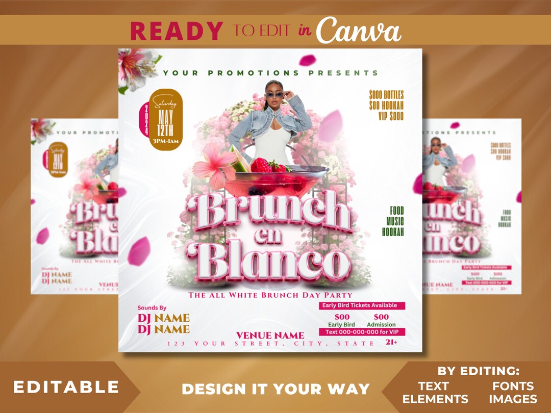 Editable Flyer Template, Luxury All White Party, Spring Soiree, Spring ...