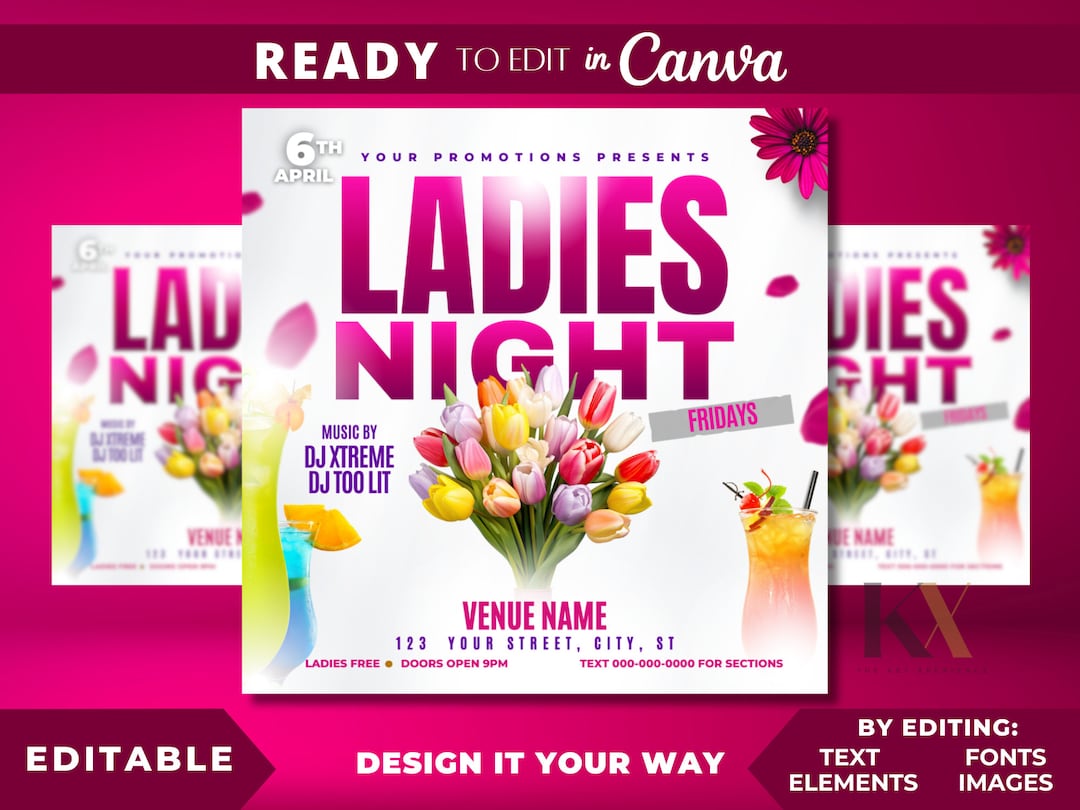Editable Flyer Template, Ladies Night Out, Club Flyer, Event, Bar and ...