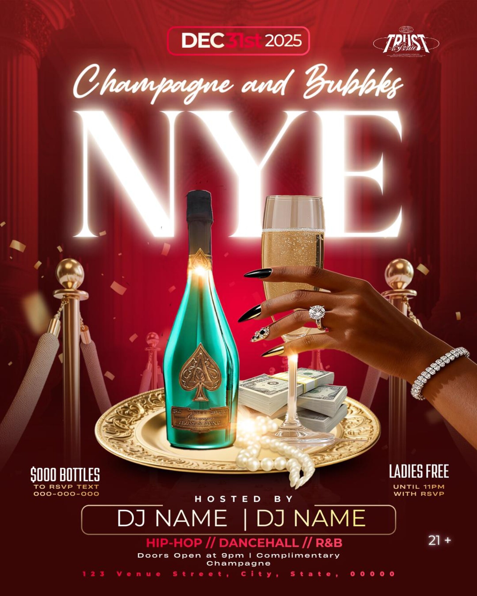 Editable Flyer Template, Champagne and Bubbles, NYE Party Flyer, NYE ...