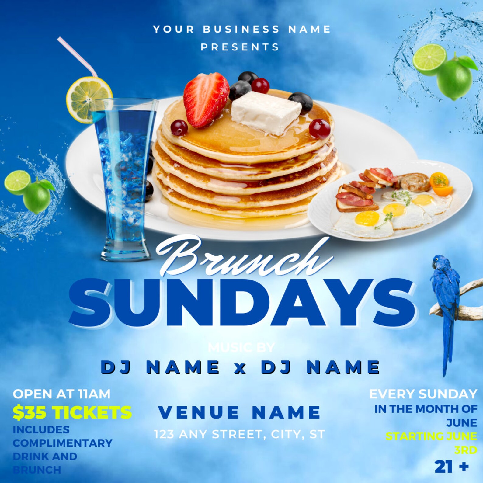 Animated Flyer Template, Brunch Flyer, Sunday Brunch Flyer, Lounge ...