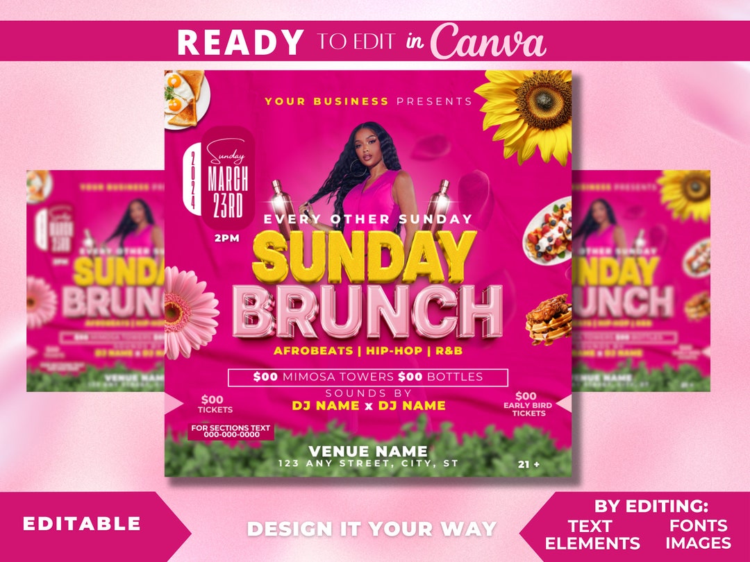 Editable Flyer Template, Spring Tings Brunch Flyer, Sunday Funday ...