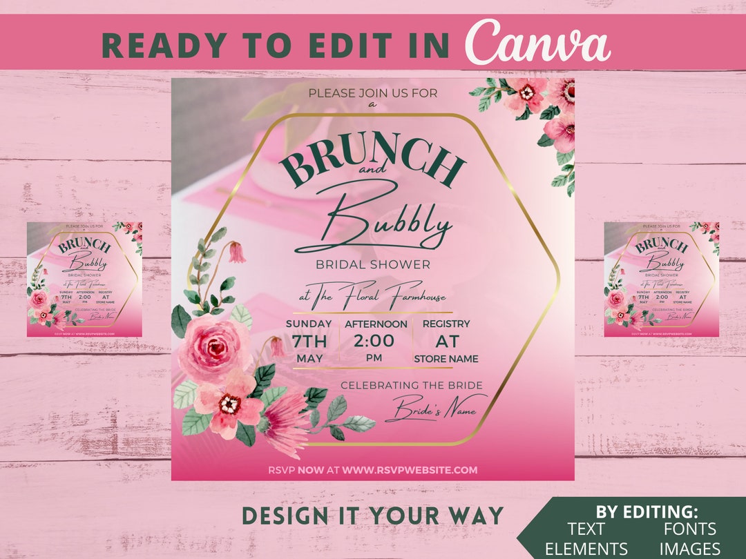 Editable Bridal Brunch Invite, Wedding Event, Birthday Brunch Invite ...