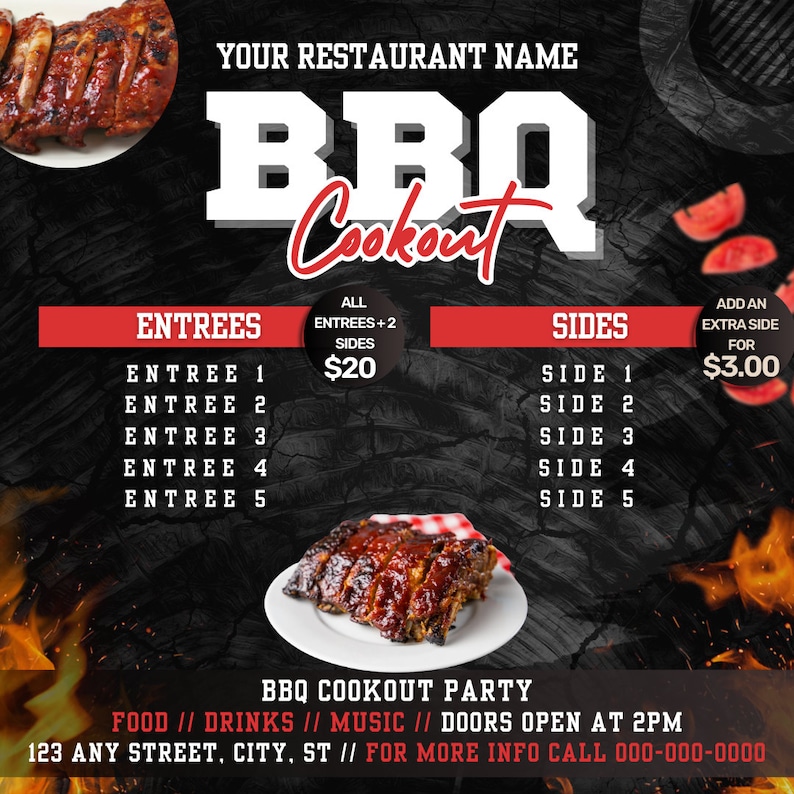 Editable Flyer Template, BBQ Cookout Party, Dinner Sale, Food Flyer ...