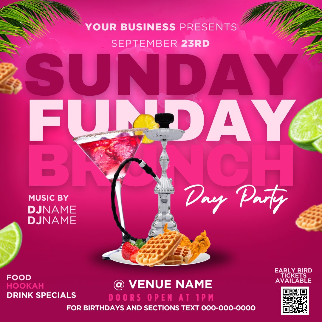Editable Flyer Template, Brunch Flyer, Hookah Flyer, Sunday Funday ...