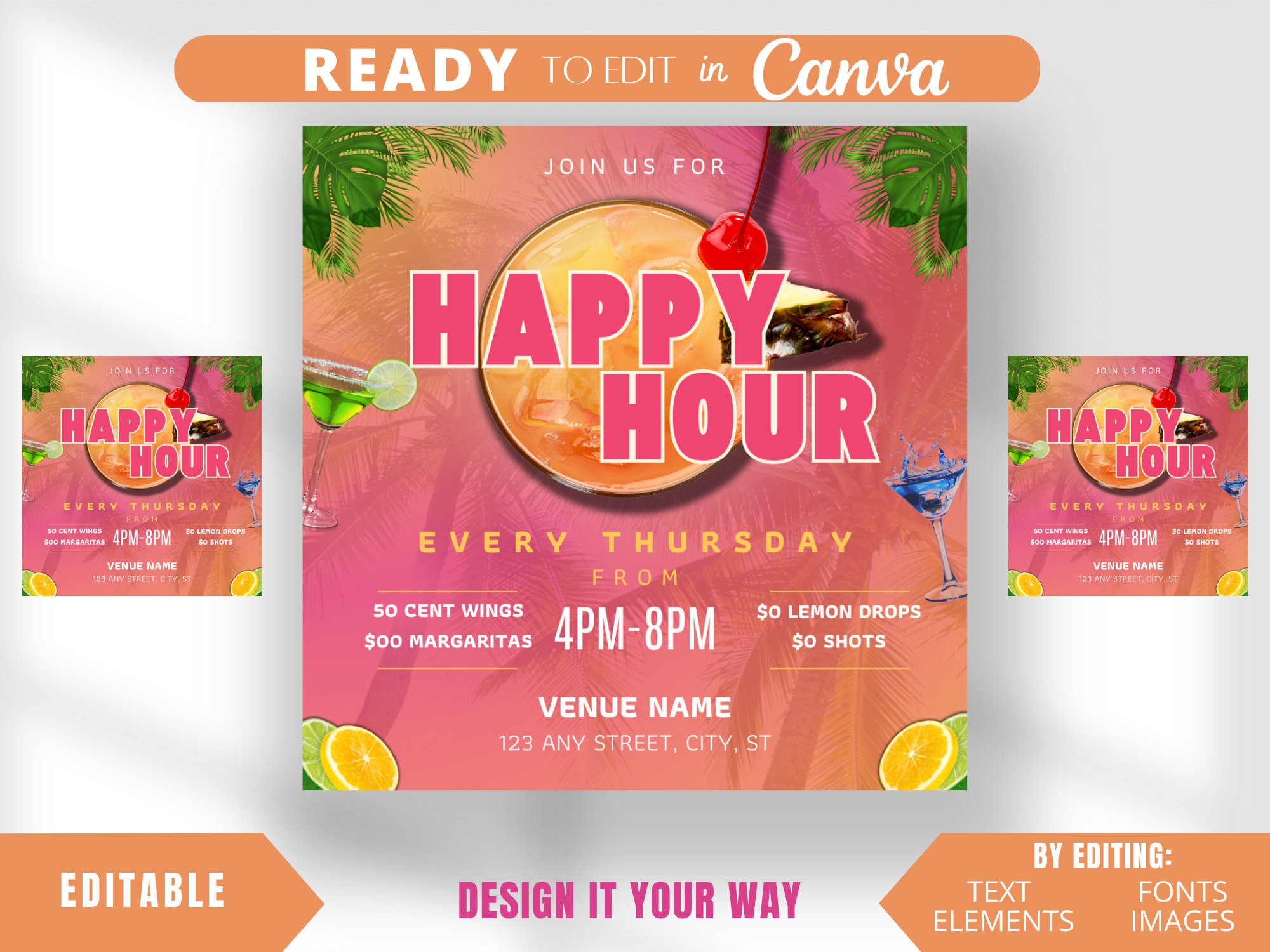 Editable Flyer Template Sunset Happy Hour Flyer Bar and - Etsy Australia
