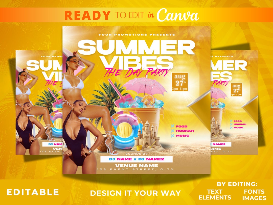 Editable Flyer Template, Summer Party, Club Flyer, Pool Party Flyer, Summer Vibes, Summer, Bar ...