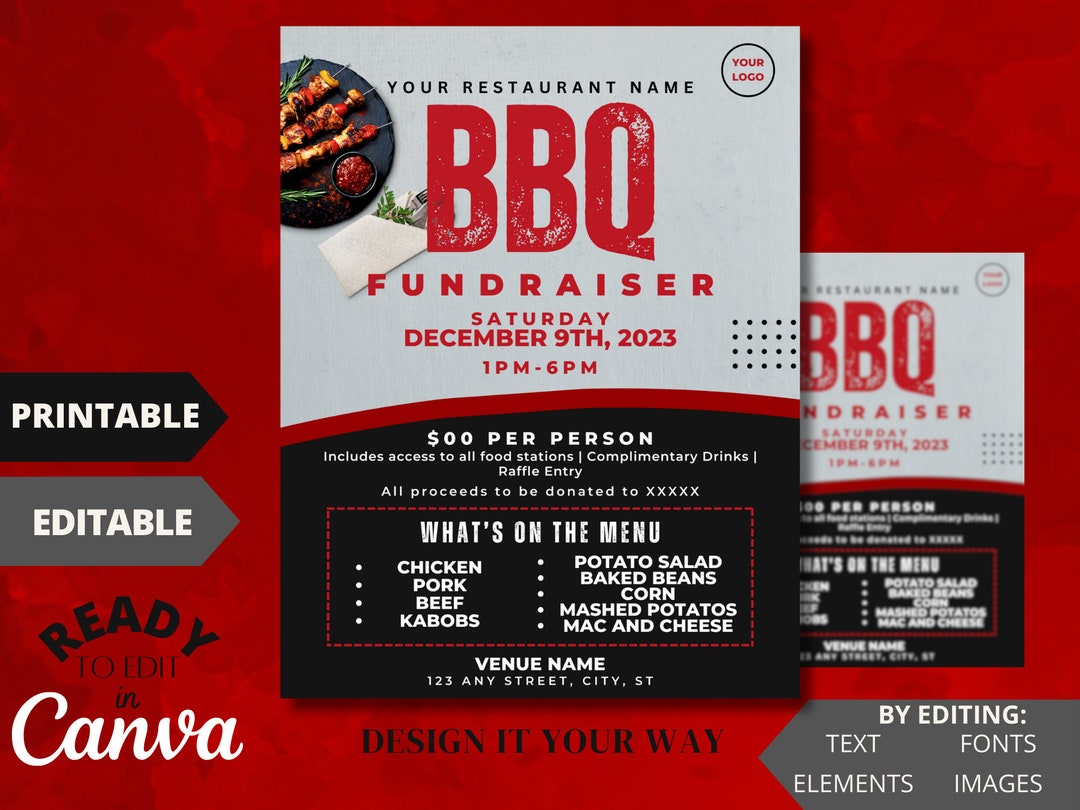 Editable Flyer Template, BBQ Cookout Party, Dinner Sale, Food Flyer ...