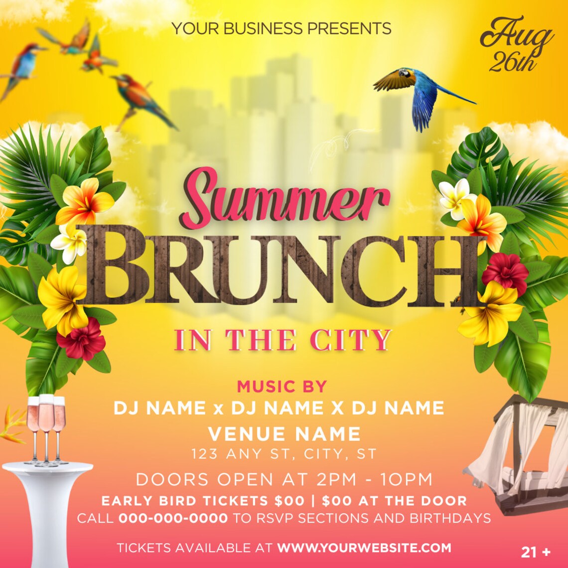 Editable Flyer Template Summer Brunch in the City Tropical - Etsy