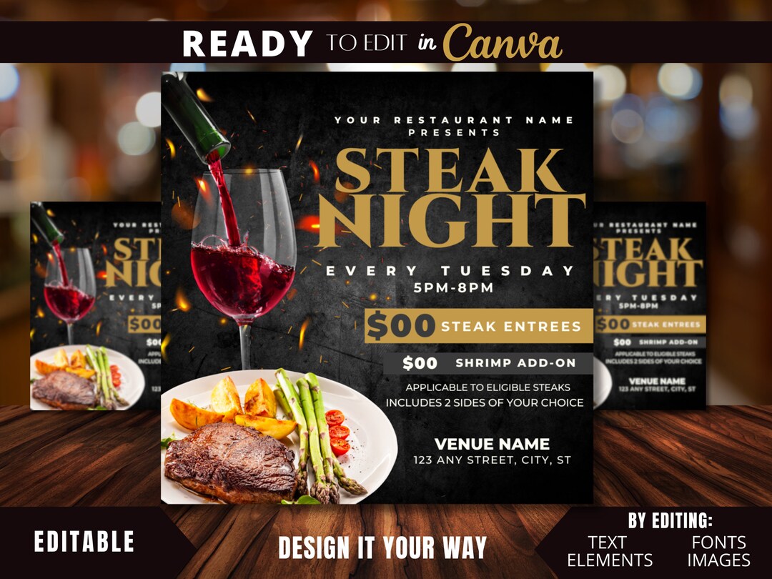 Editable Flyer Template, Steak Night Flyer, Today's Special, Club Flyer ...