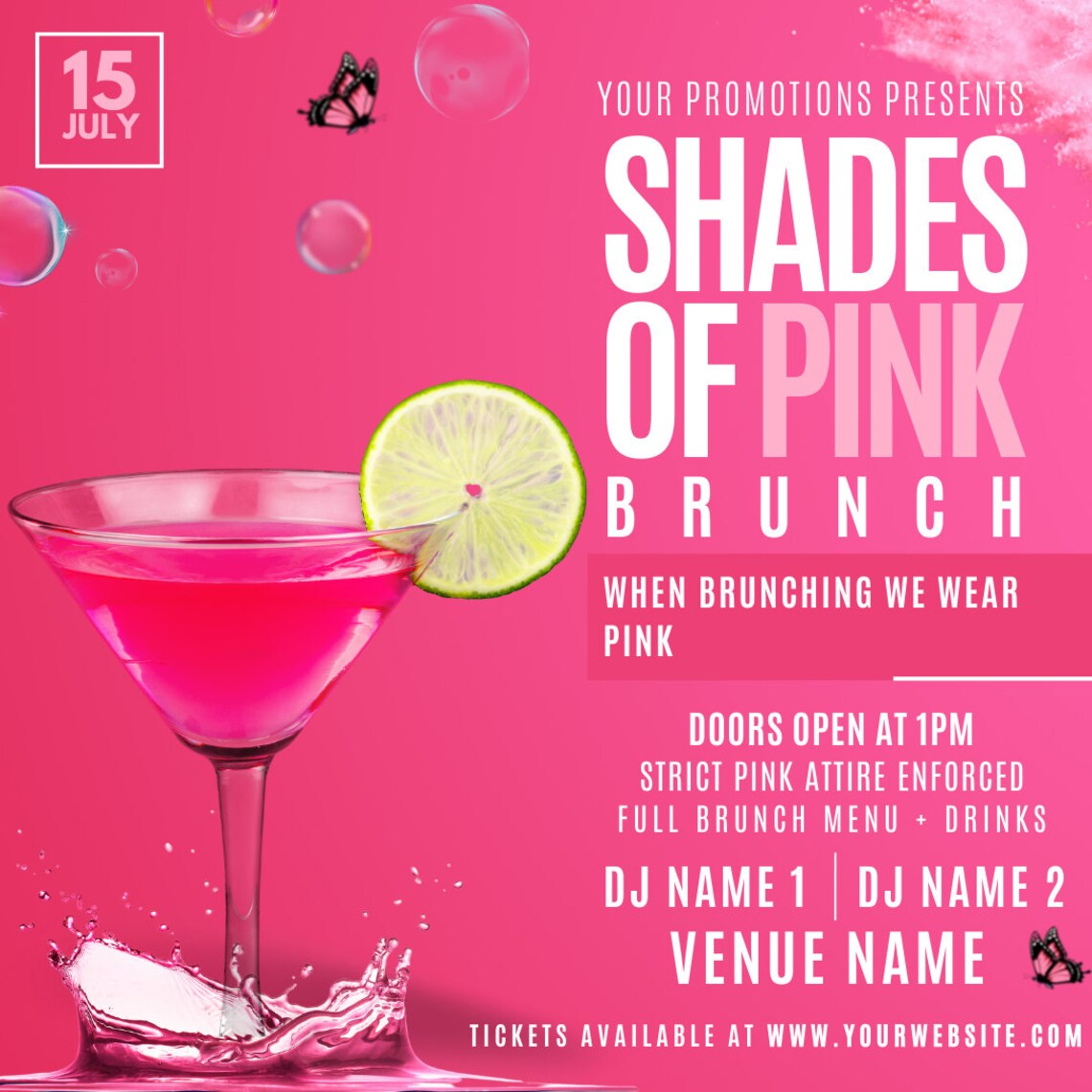 Editable Flyer Template Shades of Pink Brunch Party Day - Etsy