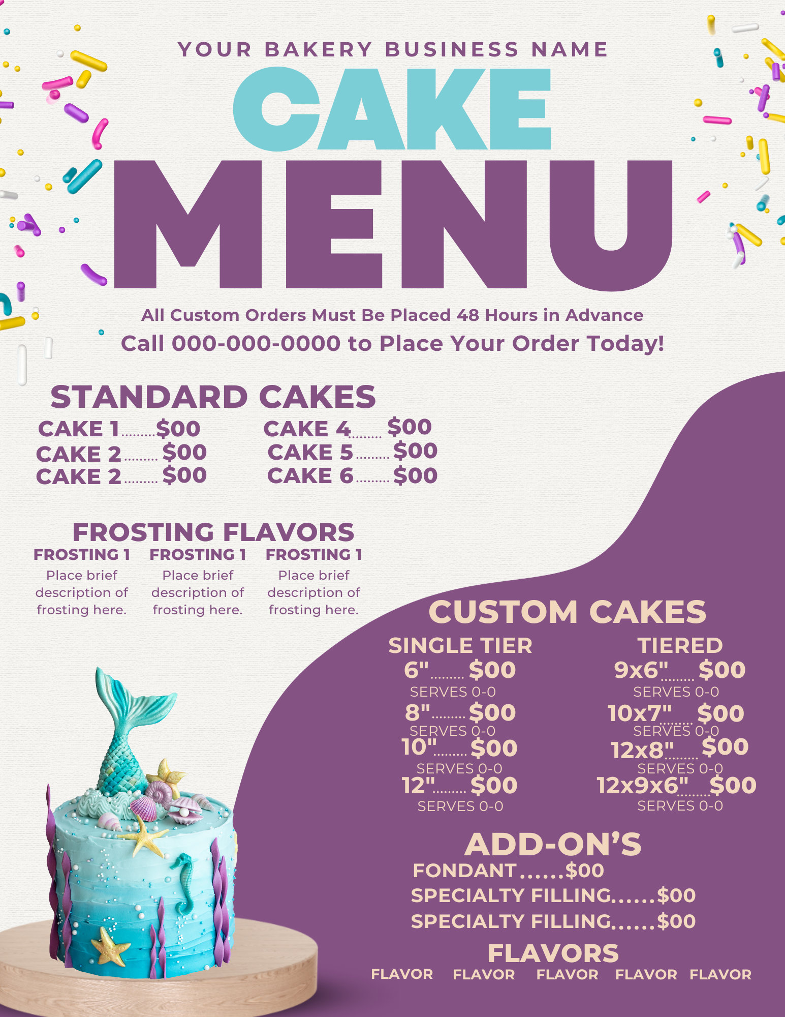 Editable Menu Template Cake Menu Dessert Menu Cake Shop - Etsy