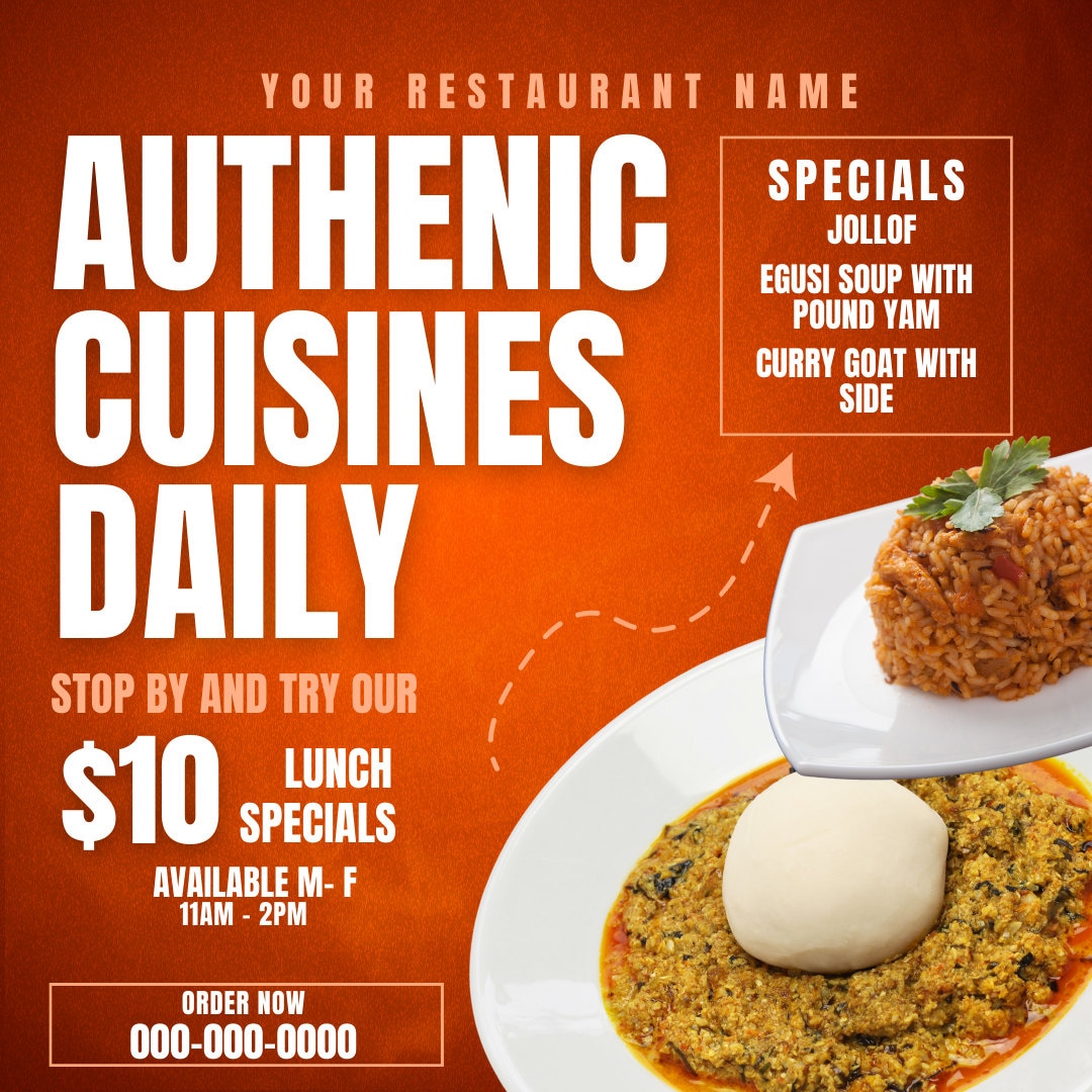 Editable Flyer Template, Nigerian Restaurant Inspired, Food Flyer ...