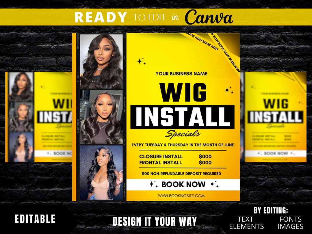 Editable Flyer Template, Wig Install Specials Hair Flyer, Hair Business ...