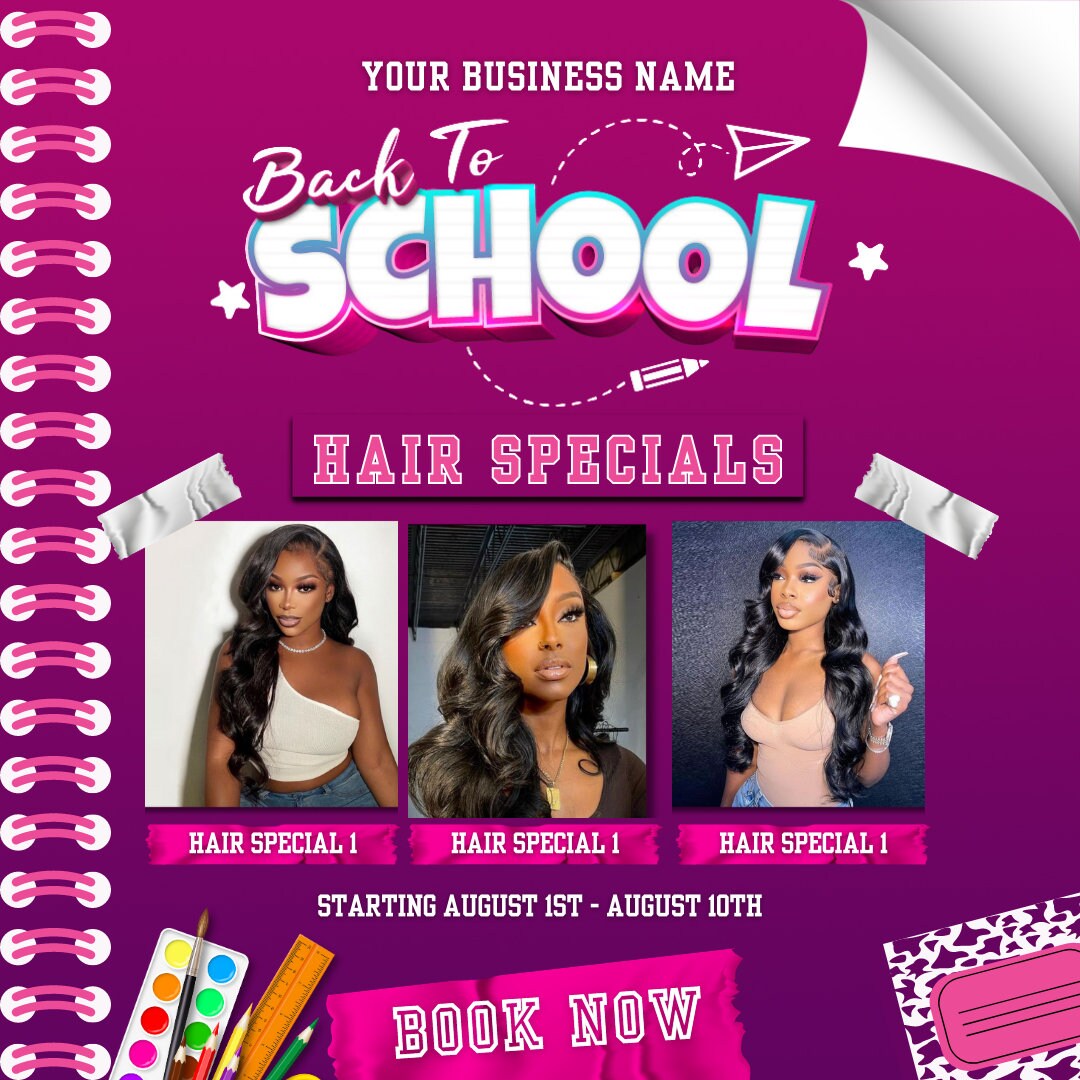 Editable Flyer Template 3D Back to School Flyer Hair - Etsy