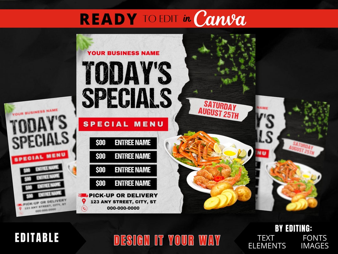 Editable Flyer Template, Today's Menu, Todays's Specials, Weekly Menu ...