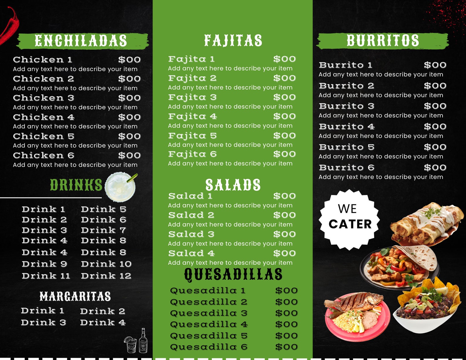 Editable Menu Template, Mexican Inspired Menu, Restaurant Menu ...