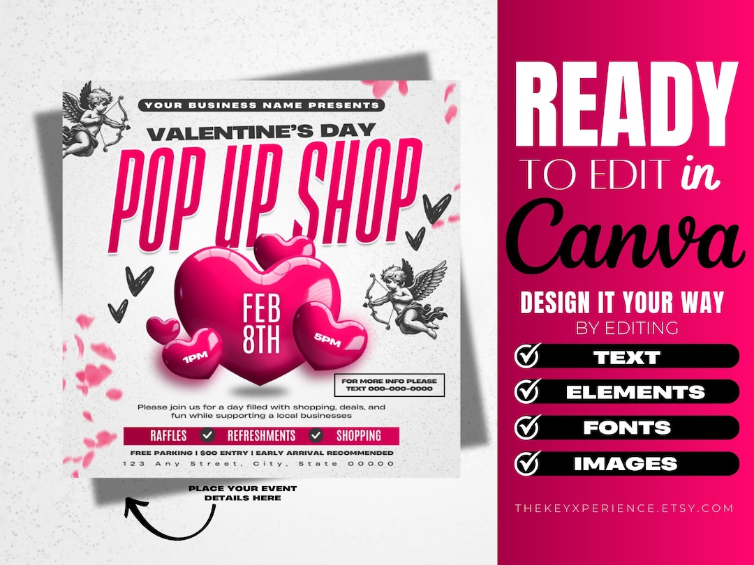 Valentines Day Pop up Shop Flyer, Canva Template, Love, Romance ...