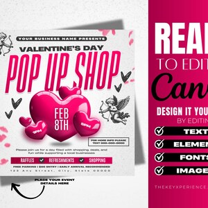 Valentines Day Pop up Shop Flyer, Canva Template, Love, Romance ...