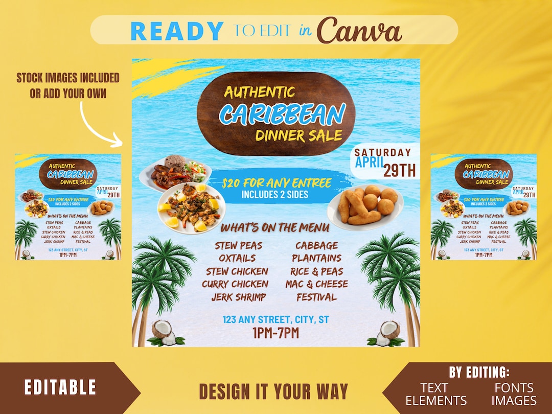 Editable Flyer Template, Caribbean Food Flyer, Jamaican Inspired Flyer ...