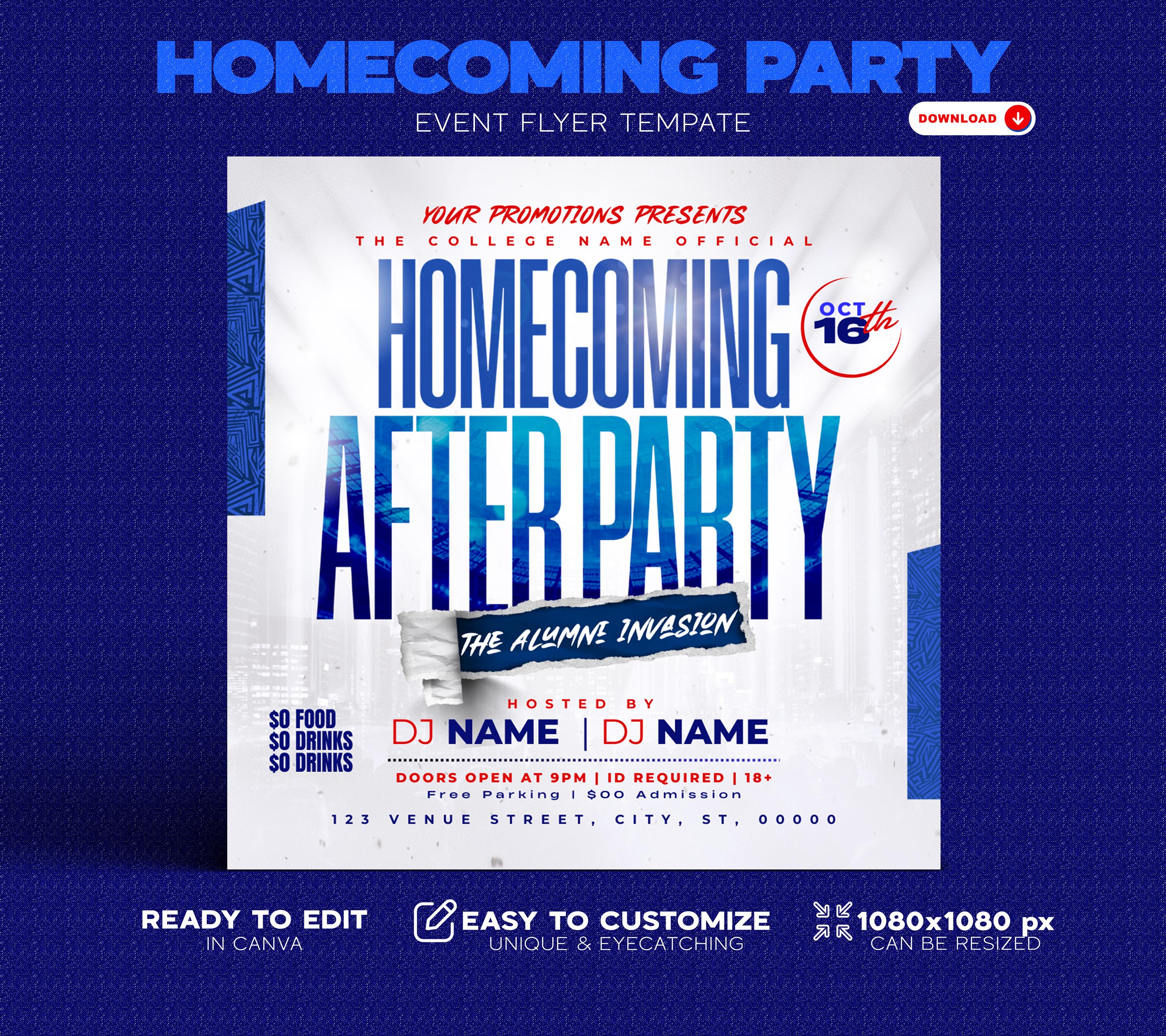 Editable Flyer Template, Homecoming After Party Flyer, Digital Download ...