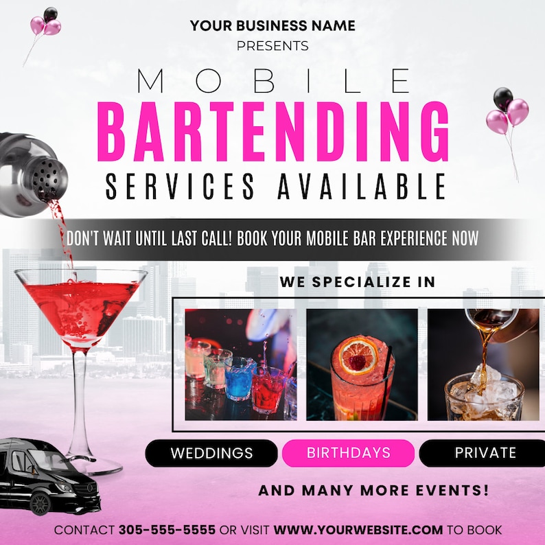 Editable Flyer Template Mobile Bartending Bartending Flyer - Etsy