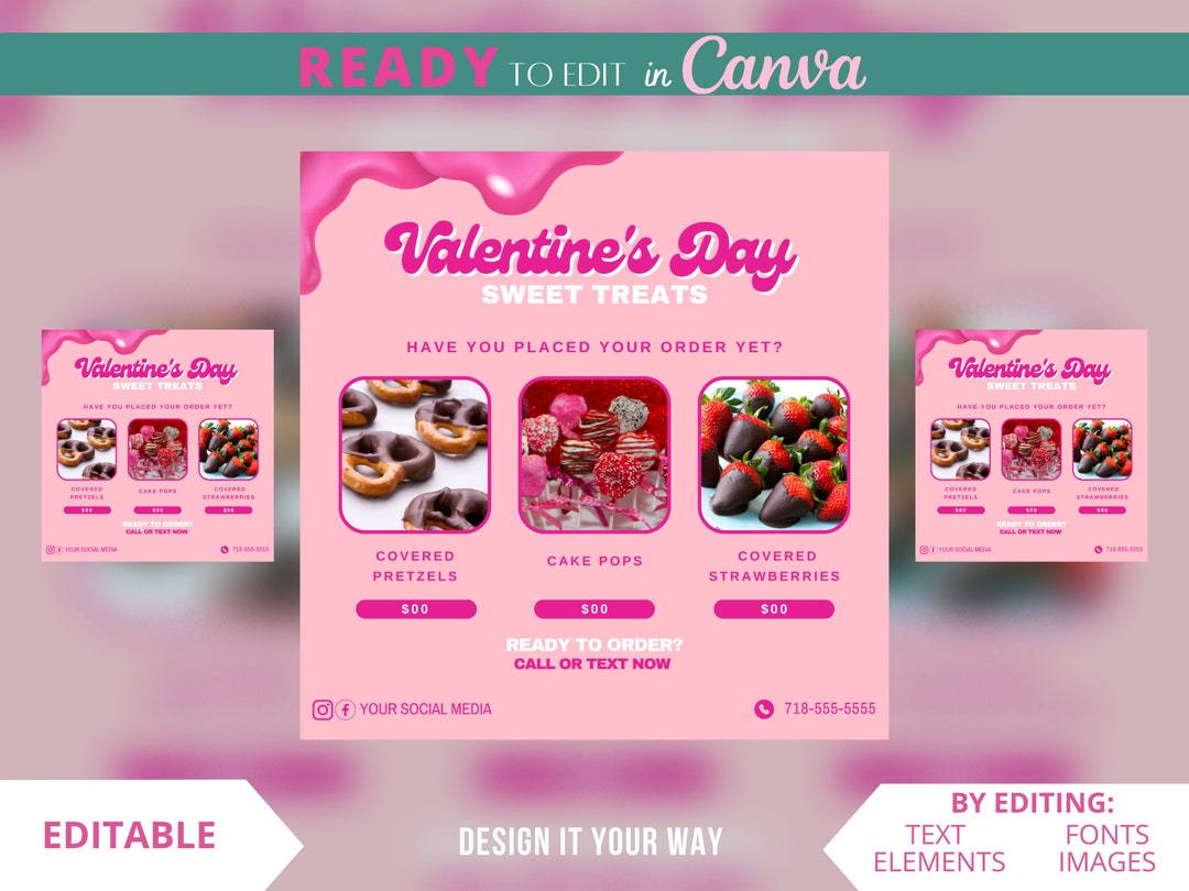 Editable Valentine's Day Sweet Treats Flyer, Dessert Flyer, Social ...