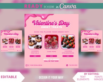 Editable Valentine's Day Sweet Treats Flyer, Dessert Flyer, Social ...