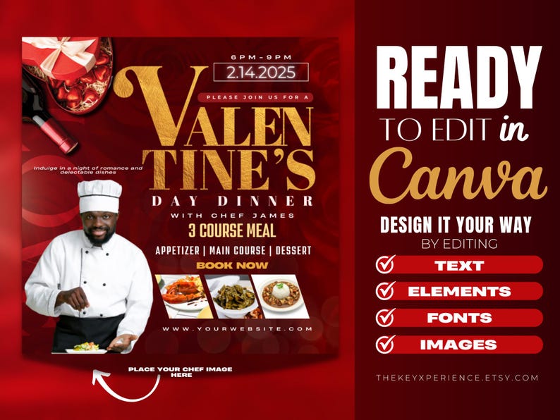Editable Flyer Template, Valentine's Day Dinner Flyer, Private Chef ...