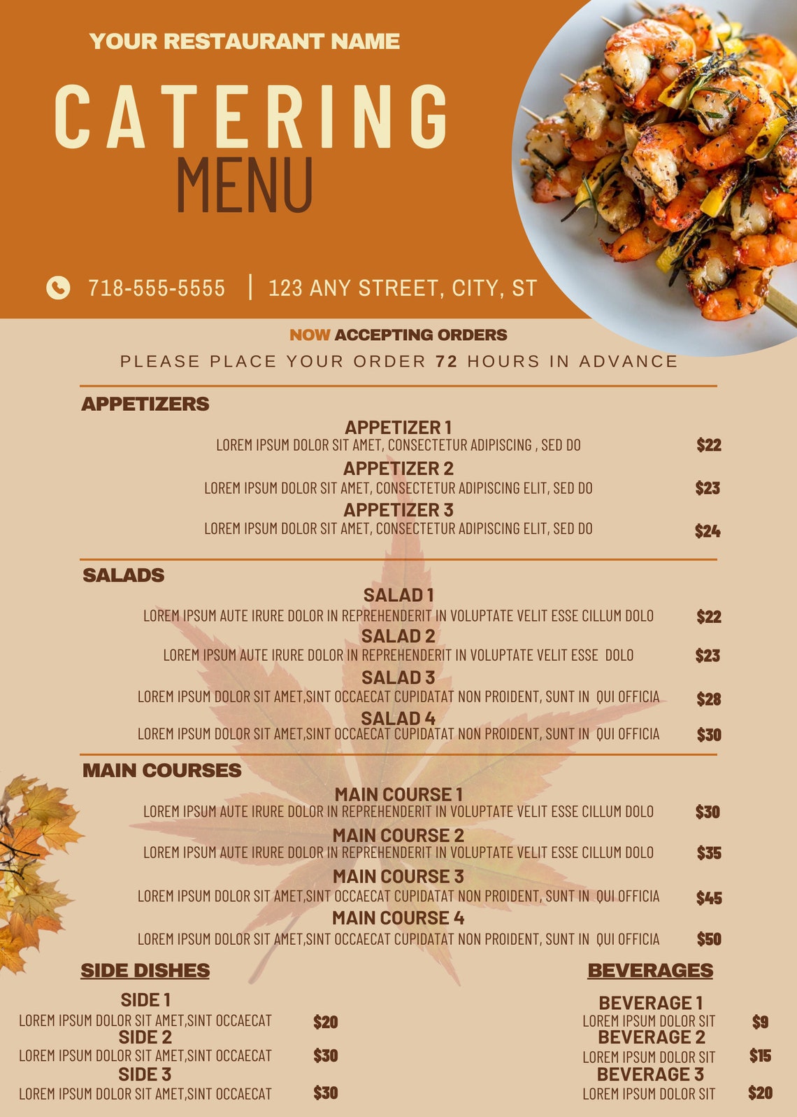Editable Restaurant Menu Template Full Catering Menu Menu - Etsy