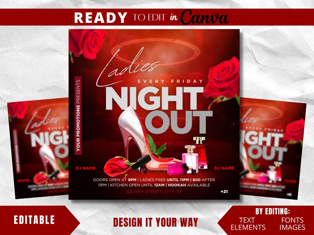 Editable Flyer Template, Ladies Night Out, Luxury Club Flyer, Event ...