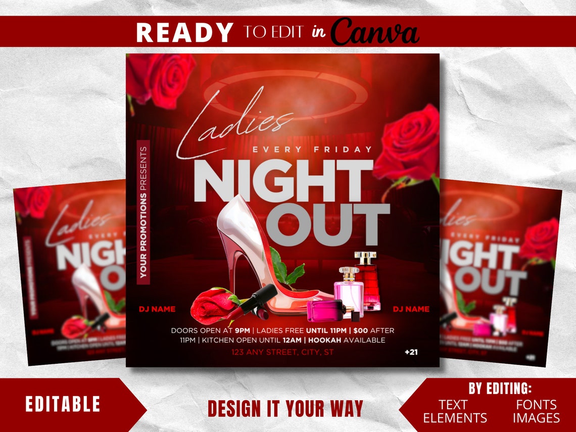 Editable Flyer Template, Ladies Night Out, Luxury Club Flyer, Event ...