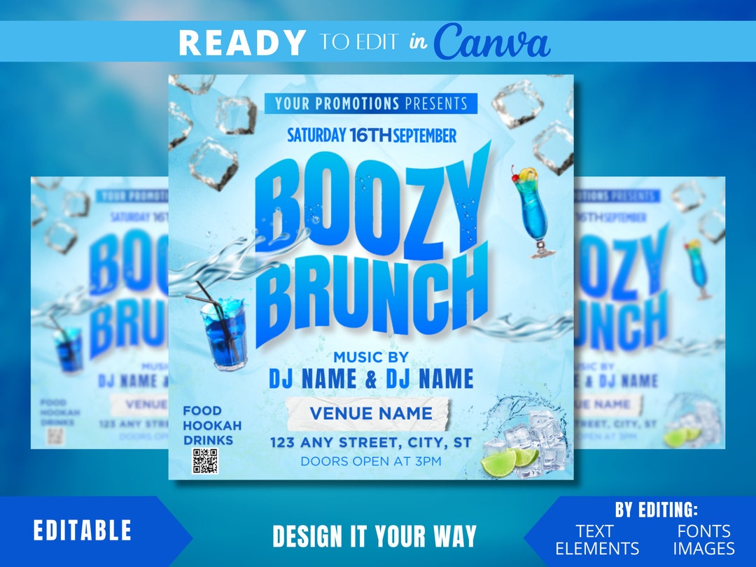 Editable Flyer Template, Boozy Brunch Flyer, Custom Boozy Brunch Text ...