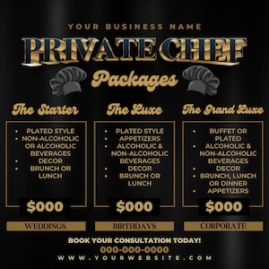 Editable Flyer Template, Chef Flyer, Private Chef, Chef Marketing, Chef ...