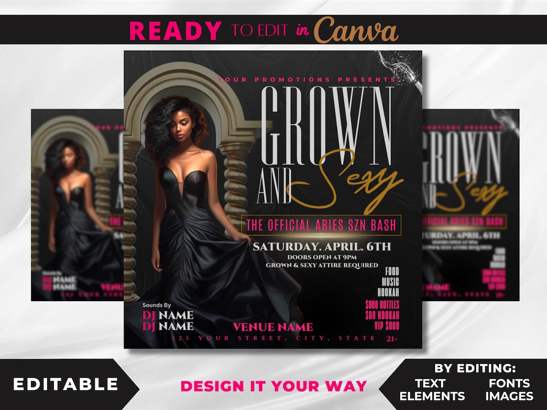 Editable Flyer Template, Grown and Sexy, Club Flyer, Aries Bash, Luxury ...