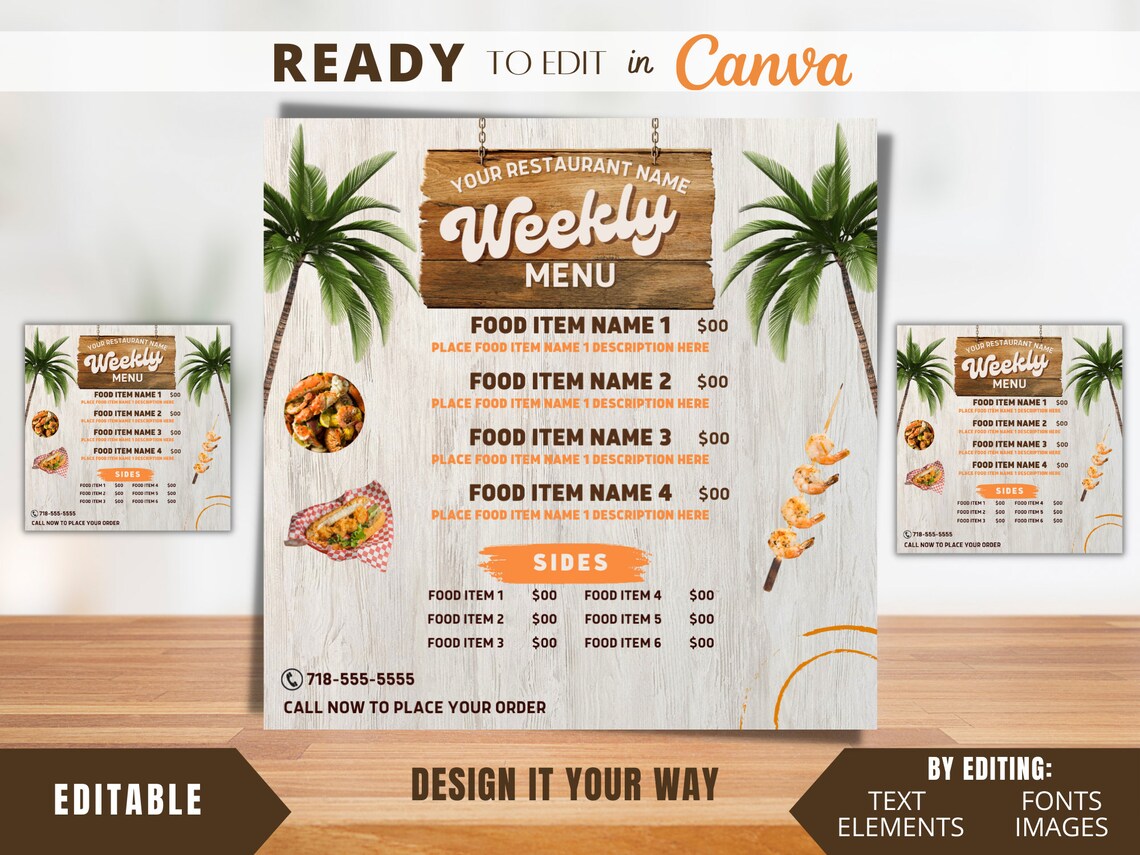 Editable Flyer Template Wood Menu Weekly Food Menu - Etsy