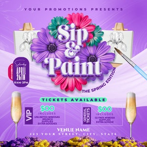 Editable Flyer Template, Spring Sip and Paint, Luxury Sip and Paint ...