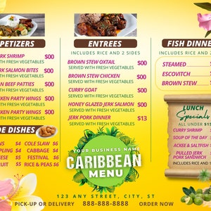 Editable Menu Template, Caribbean Restaurant E-menu, Printable Menu ...