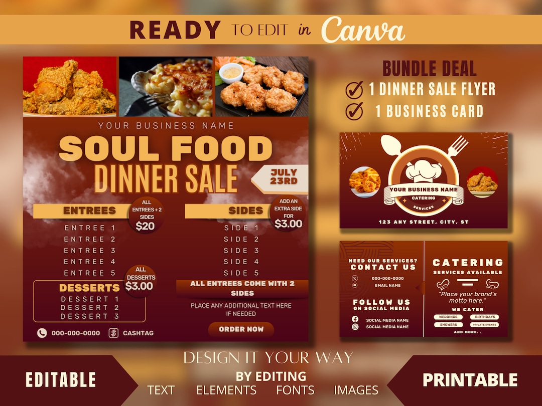 Bundle Deal, Catering Business Card, Soul Food Flyer, Food Flyer ...